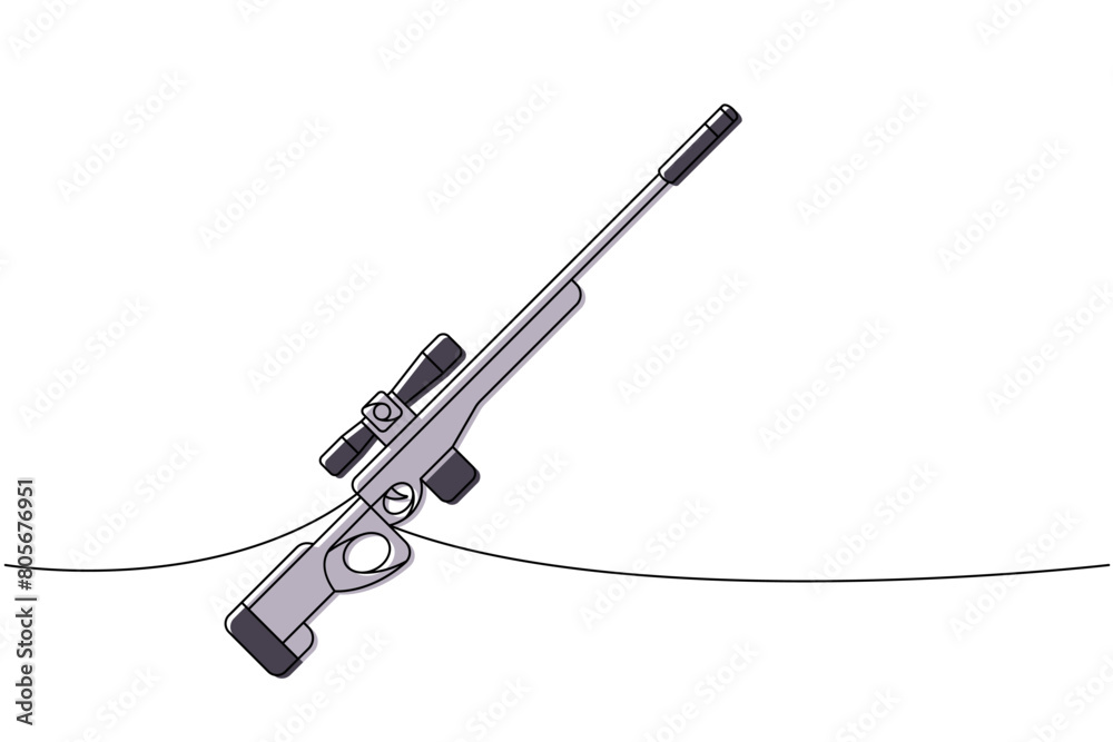 Sniper rifle, firearm one line colored continuous drawing. Various ...