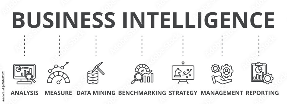 Business intelligence concept icon illustration contain analysis, measure, data mining ...