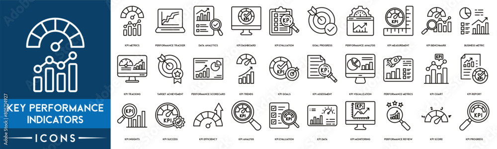 Key Performance Indicators icon. KPI Metrics, Performance Tracker, Data ...
