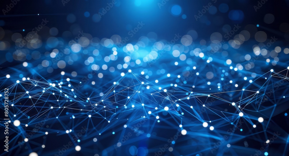 Abstract blue background with glowing network connections and dots on ...