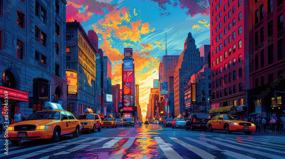 Times Square in New York City, with its iconic billboards and bright ...