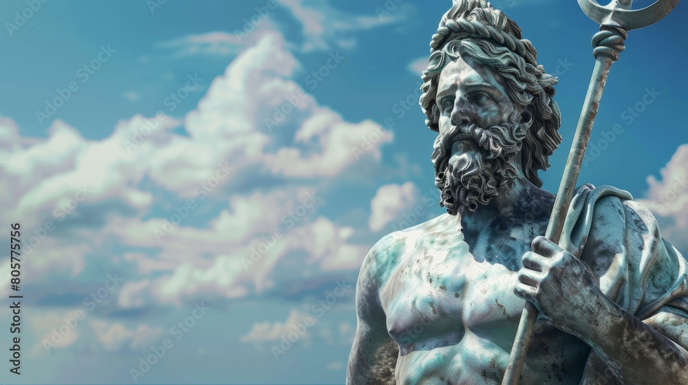 Ancient bronze statue of Neptune or Poseidon, Roman God of the sea and ...