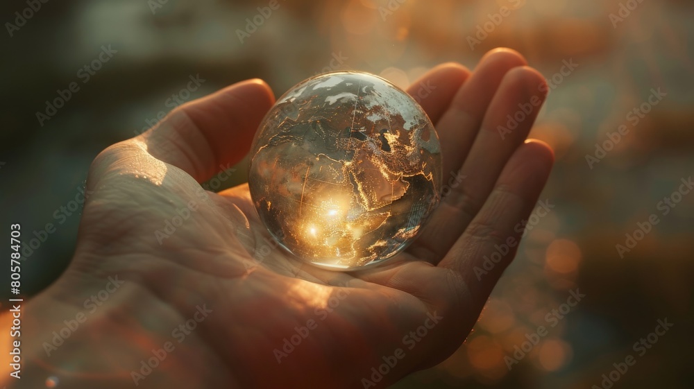 Envision the elegance and grace of a transparent glass globe held in ...