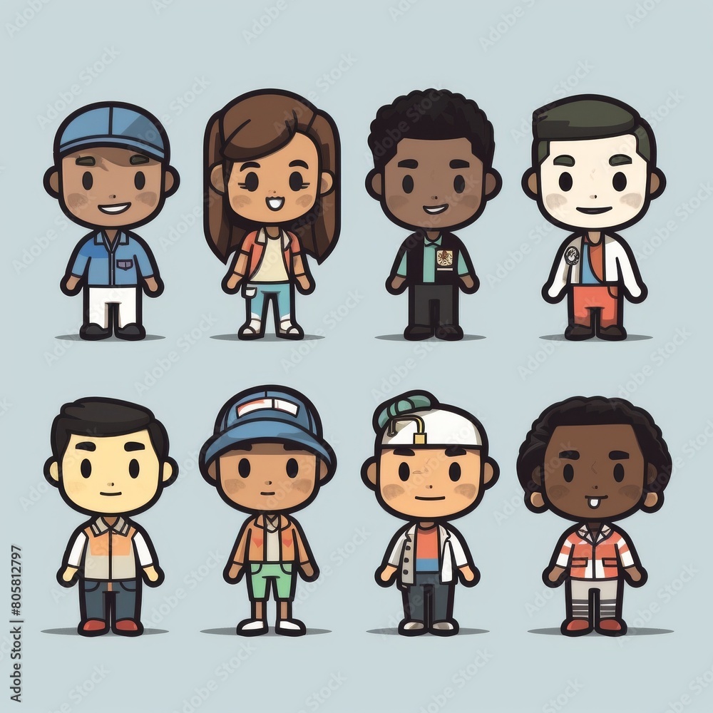 Diverse Group of Cartoon Characters in Various Professions and Casual ...