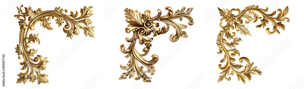 Set of vintage gold corner frames isolated on a transparent background ...