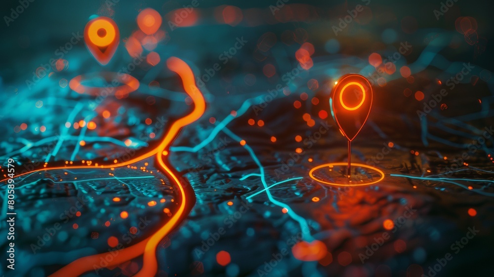 Establishing a location on the map and building a route, navigation ...