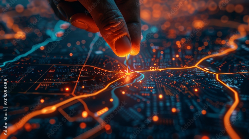 Establishing a location on the map and building a route, navigation ...