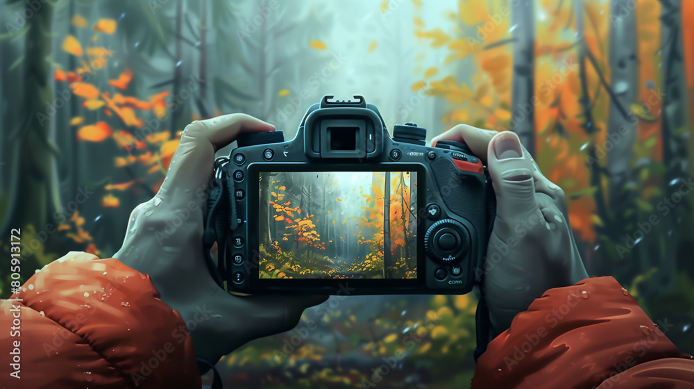 Digital photographer holding a black DSLR camera, ready to capture a ...