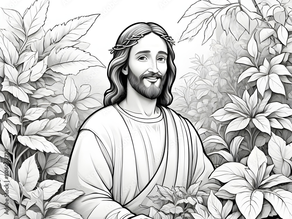Jesus acute child. coloring page for kids, happy, smiling, surrounded ...