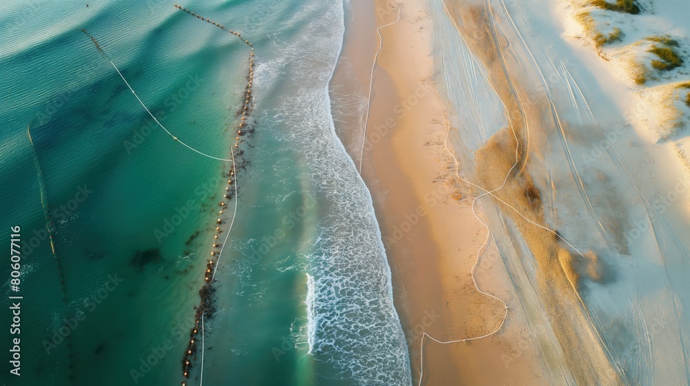 An aerial view of a beach showing distinct zones for recreation and ...