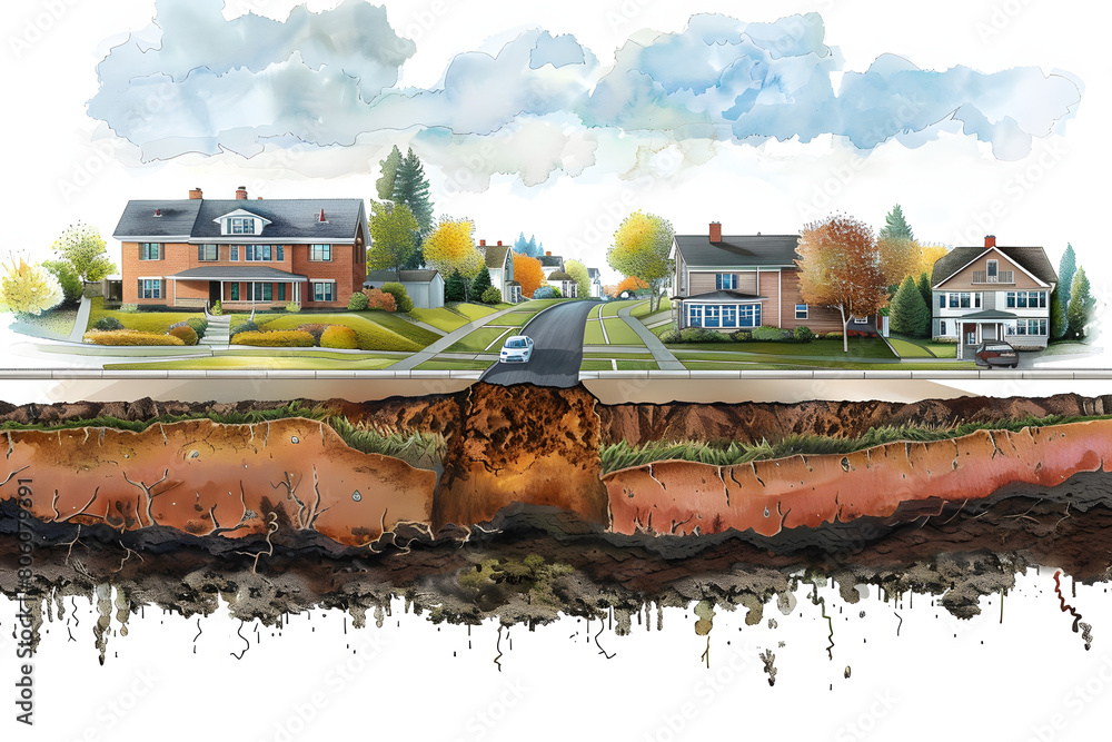 Stock-Illustration „cross-section of a street that prominently features ...