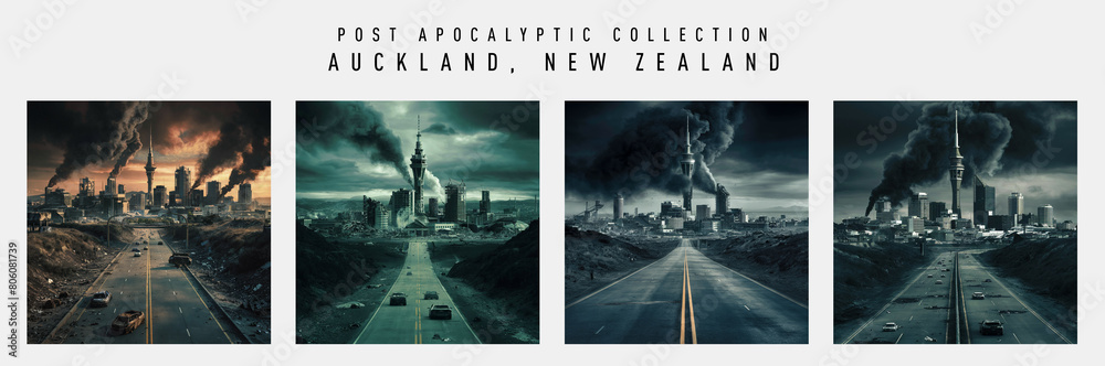 Stock-Illustration „Post Apocalyptic cinematic fictional Auckland, New ...