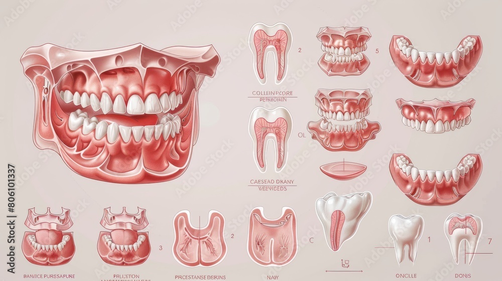 Educational poster illustrating detailed anatomy of human teeth ...