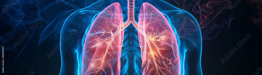 Educational poster featuring detailed anatomy of human lungs, labeled ...