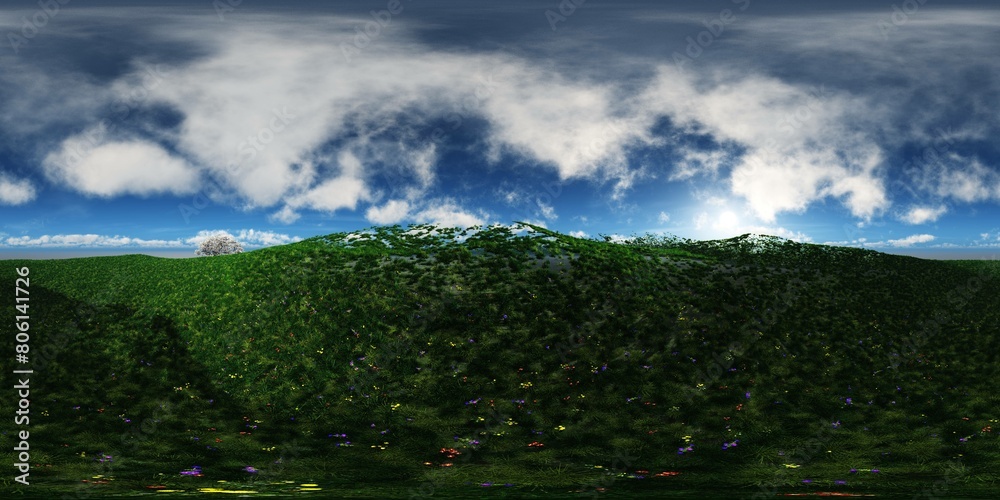 Green meadow, environment map ,HDRI High resolution map. Round panorama ...
