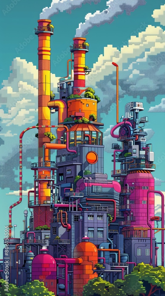 pixel art composition depicting a whimsical and innovative biomass fuel ...