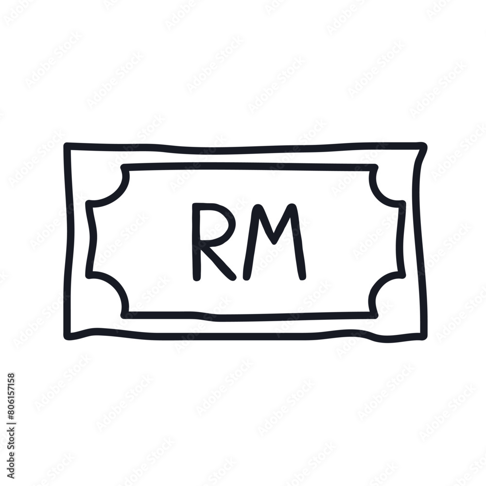 Banknote Malaysian ringgit logo icon sign Money rm emblem Hand drawn ...
