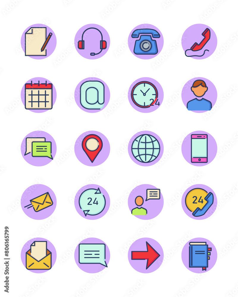 Customer support service icons set. Contact line, telephone operator ...