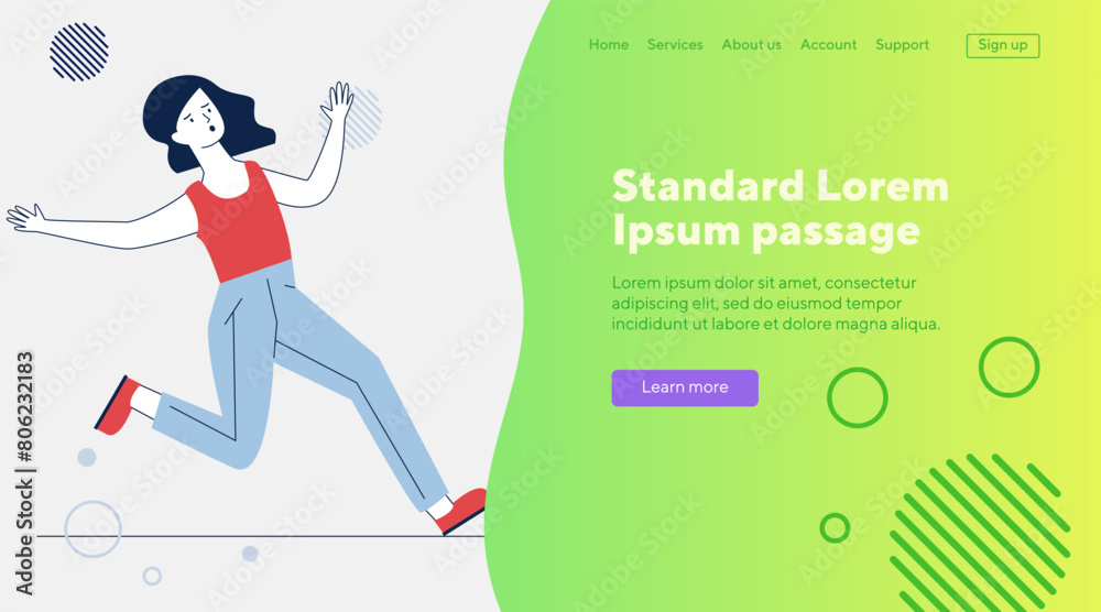 Clumsy woman on wet floor. Cartoon female character slipping and ...