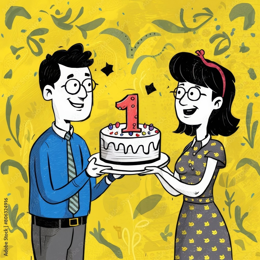 Wedding anniversary, marriage. Stylish comic cartoon doodle drawing ...
