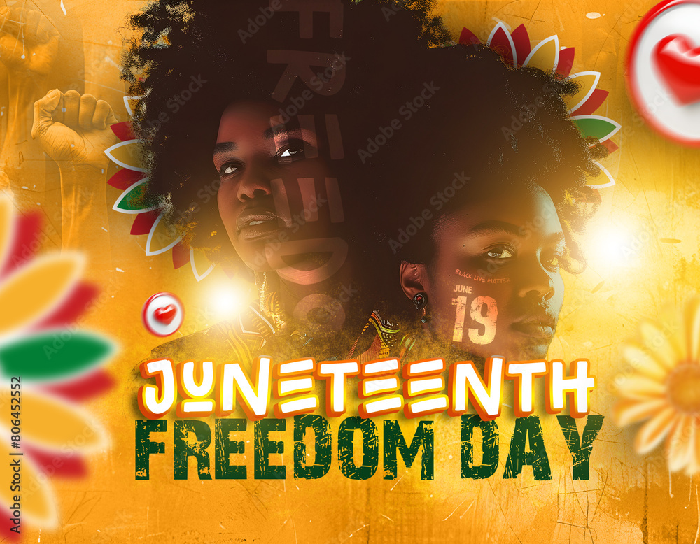 Happy Juneteenth Freedom day celebration post with black proud girl ...
