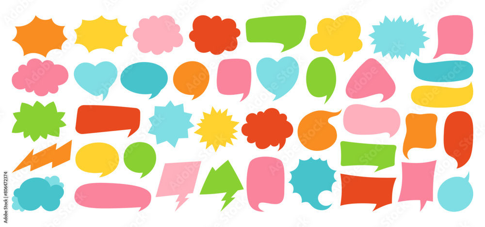 Speech bubble comic chatting box set. Colorful empty design elements ...