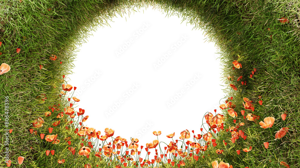 Grass and Flower plants Circle Frame on transparent background Stock ...