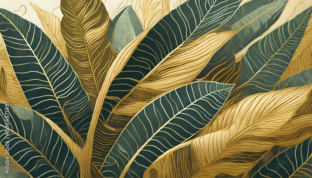 Luxury gold tropical leaves background. Wallpaper design with golden ...