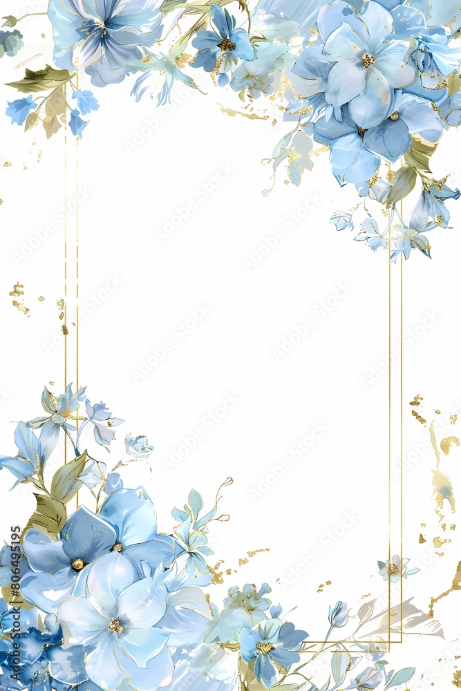 Elegant blue floral border with gold accents Stock Illustration | Adobe ...
