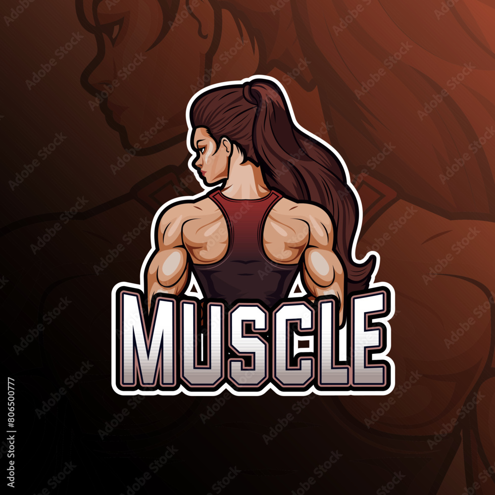 Fitness woman doing back lat spread pose mascot logo design vector for ...