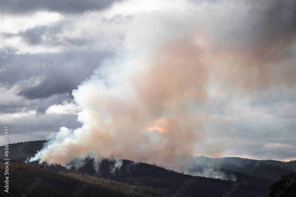 controlled burns creating thick smoke over the bush in Australia Stock ...
