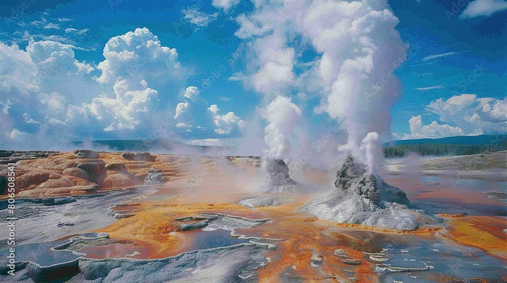 Geysers shoot hot water and steam into the air with great force. The ...