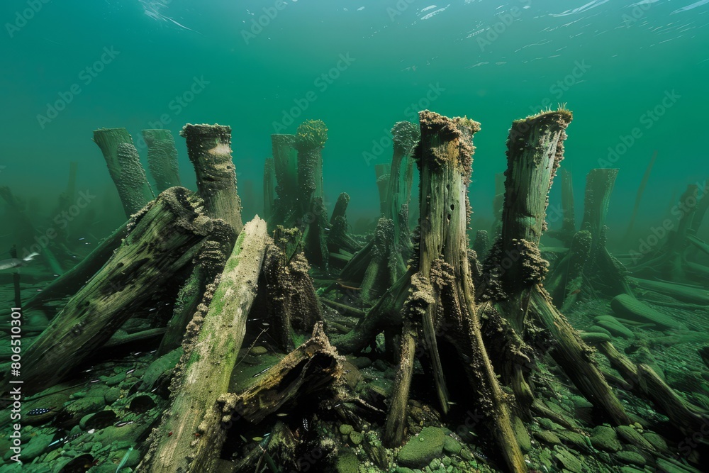 Delve into the depths of a submerged woodland, where ancient tree ...