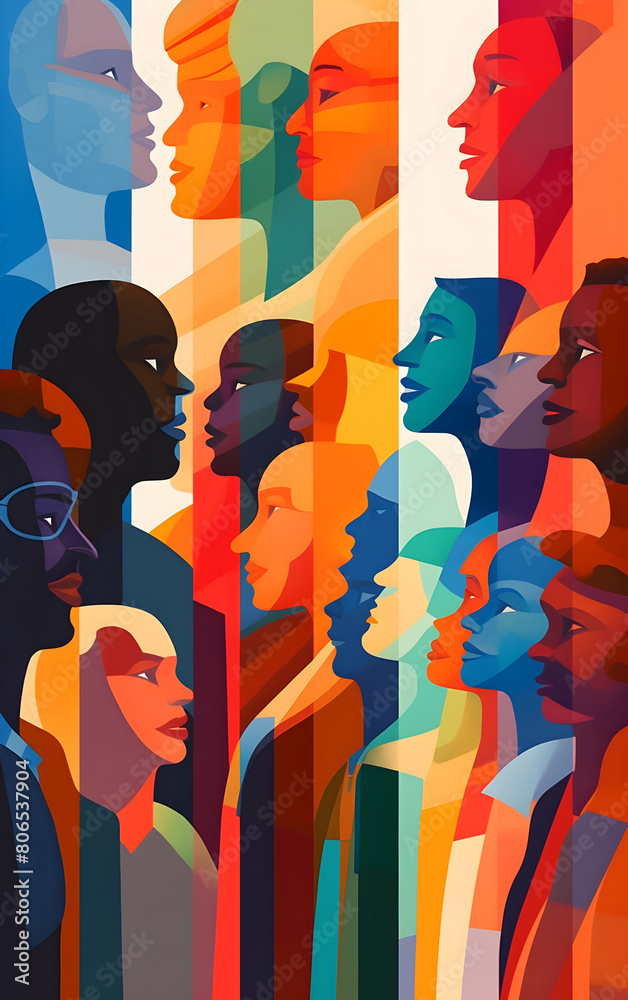 People line up in a rainbow light Stock Illustration | Adobe Stock