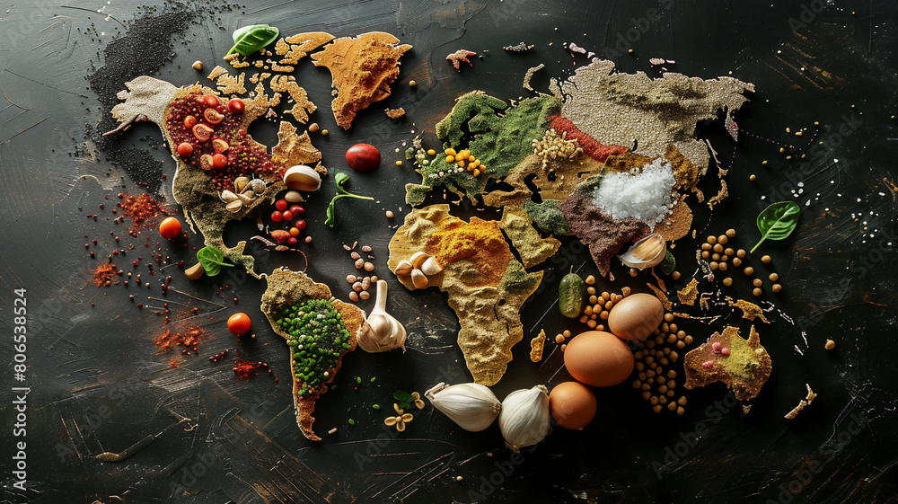 World map made with colorful spices and vegetables. Perfect for food ...