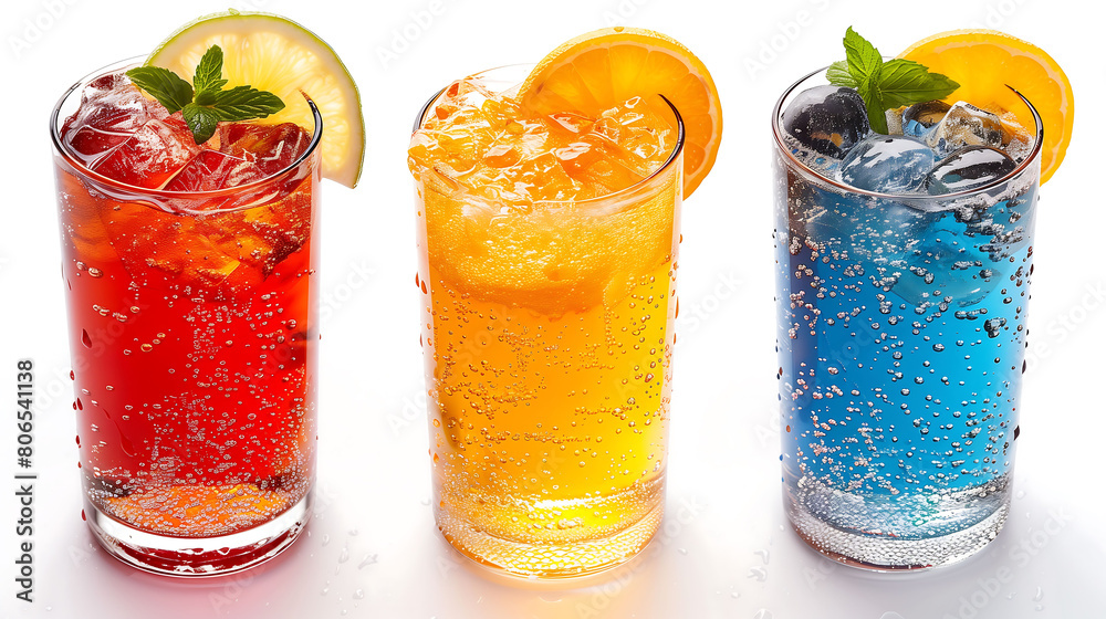 Colorful ice cubes in glass, soft drink, soda, party , background and ...