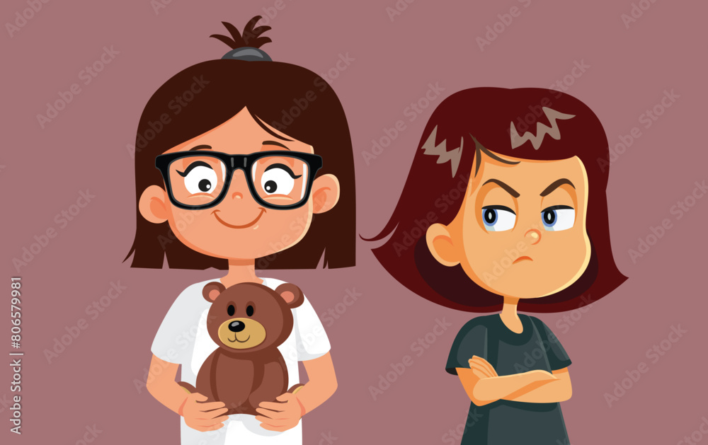 Girl Feeling Envious of her Friend Getting a Gift Vector Illustration ... Girl Feeling Envious of her Friend Getting a Gift Vector Illustration ...