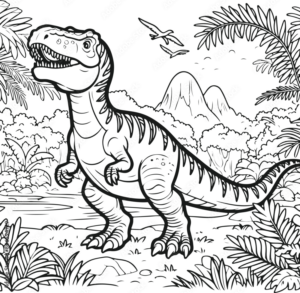 hand drawing cute dinosaur line art coloring page, dinosaur coloring ...