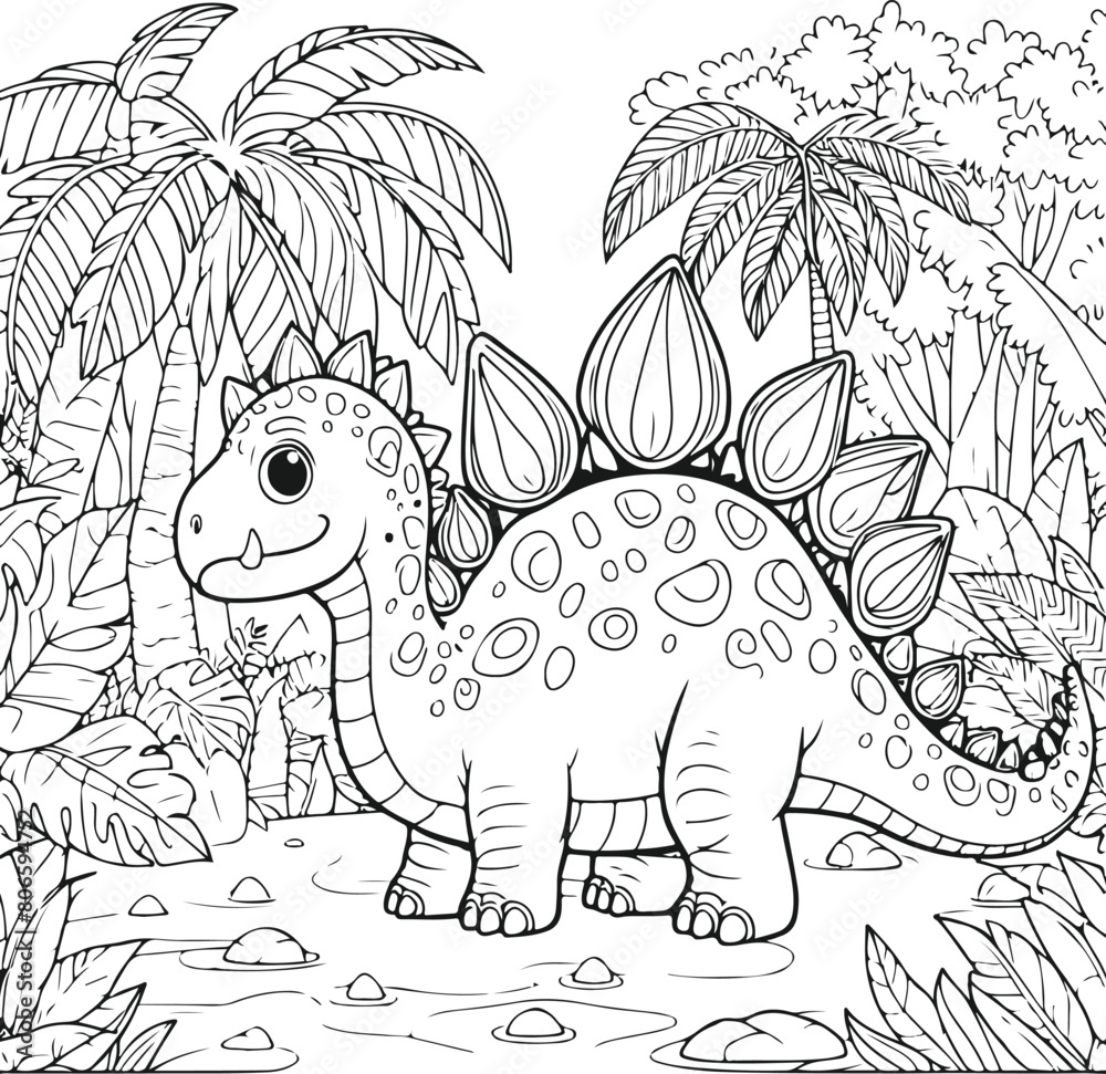hand drawing cute dinosaur line art coloring page, dinosaur coloring ...