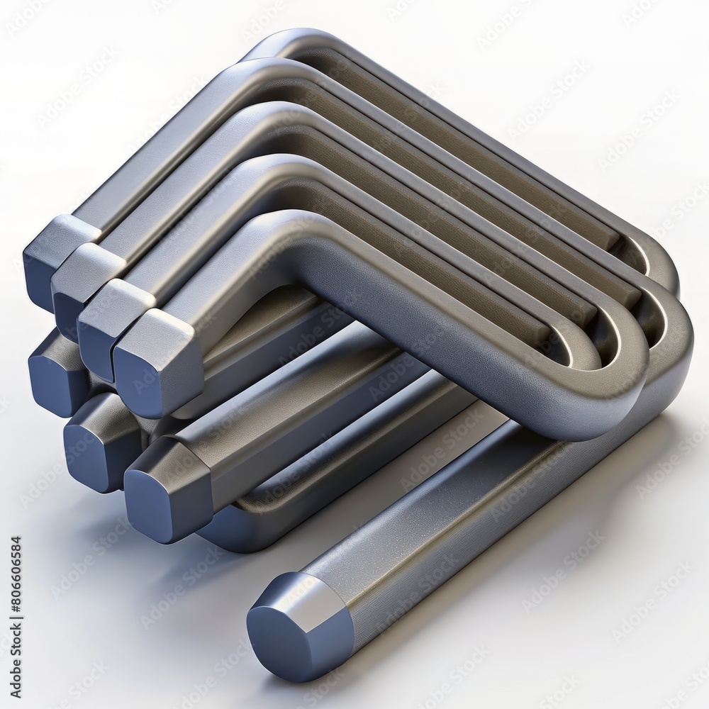 3D render of a allen key set with hexagonal, on isolated white ...