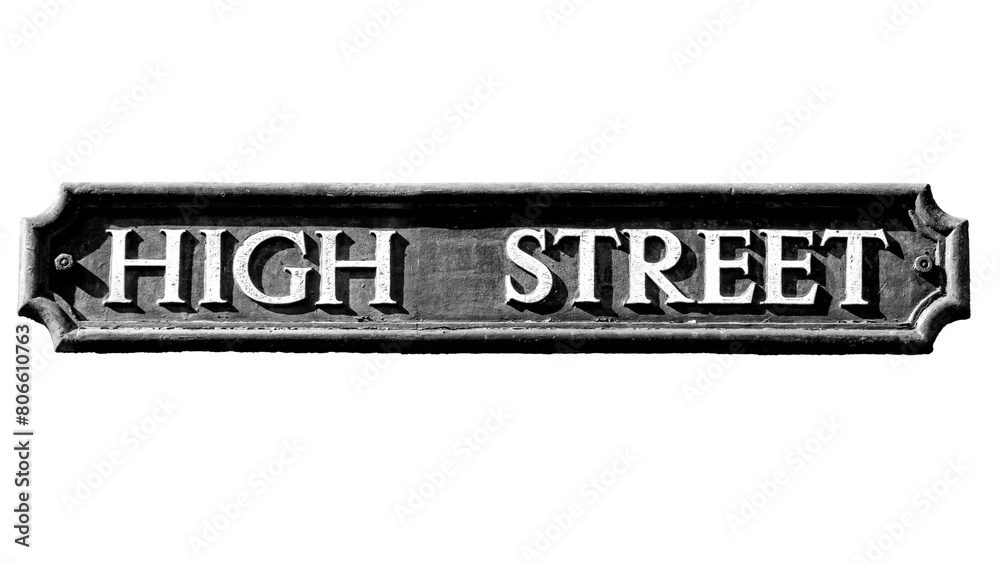 High Street Sign, isolated on white background old English street sign ...