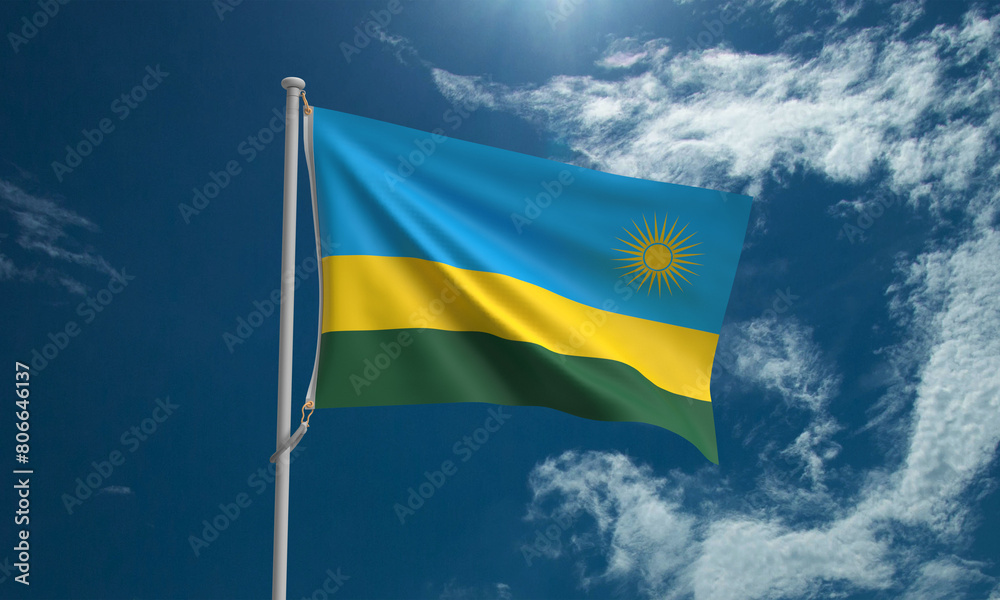 rwanda flag blue sky cloudy white background wallpaper symbol country ...