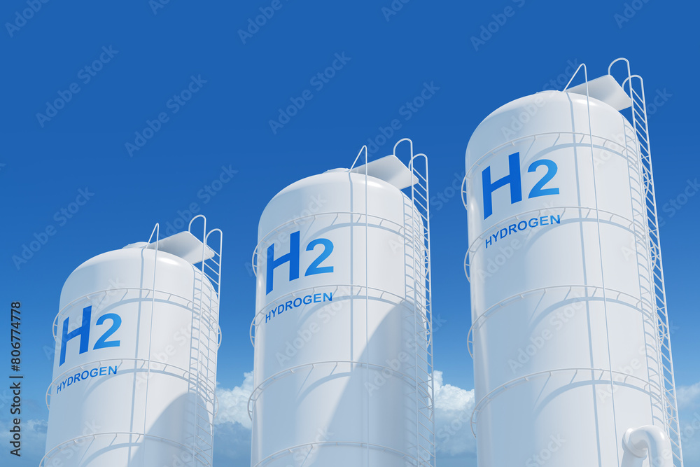 Stock-Illustration „Large storage tanks with H2 and HYDROGEN labels on ...