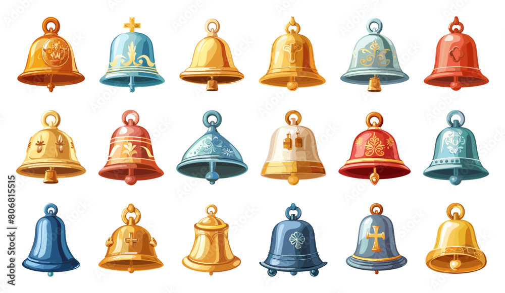 Cartoon Church Bells. Toller and campane Icon Set on White Background ...