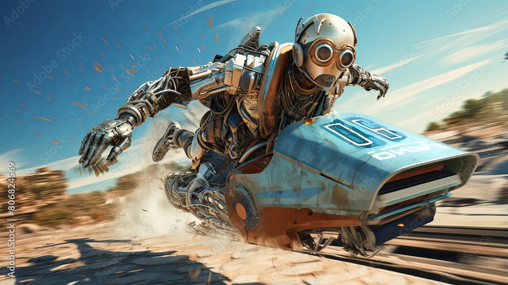 world of high-tech warfare as a formidable robot stands prepared for ...