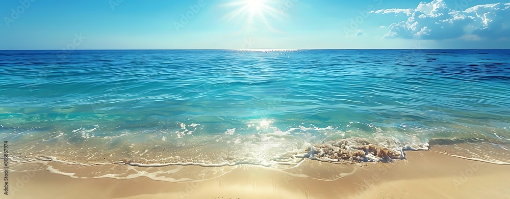 Sunlight shines, surface and under the blue sea, ocean wave, with clear ...