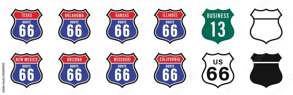 Interstate route sign set. Interstate and US Route signs including ...