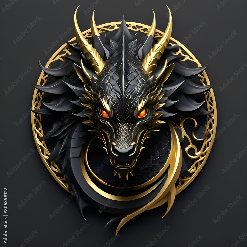 Black and gold dragon head as a logo design. Stock Illustration | Adobe ...
