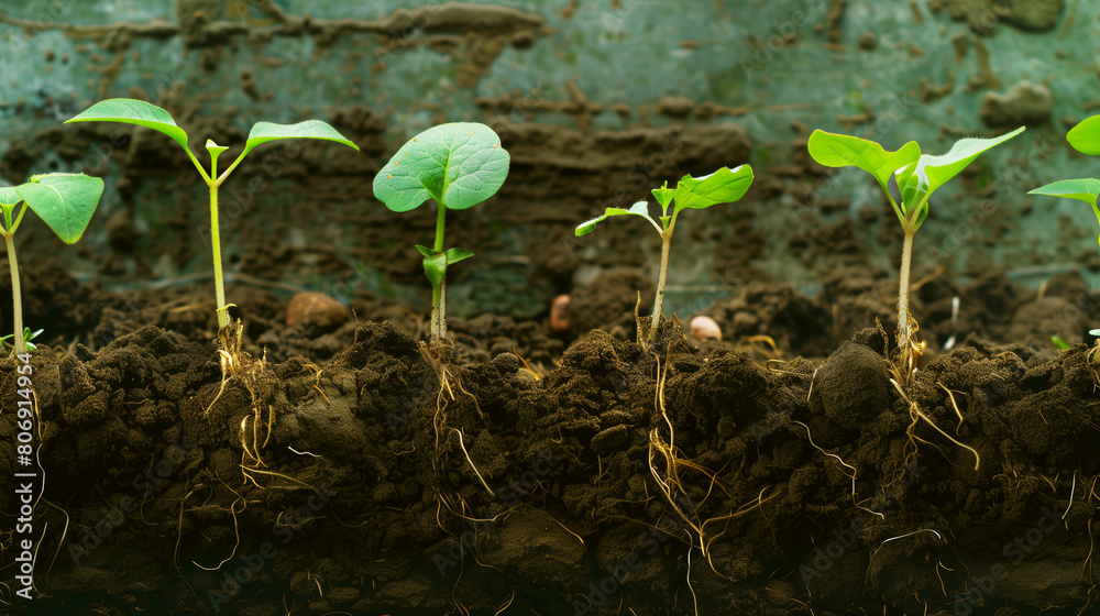 Cross-section view of plant growth displaying young plants with visible ...