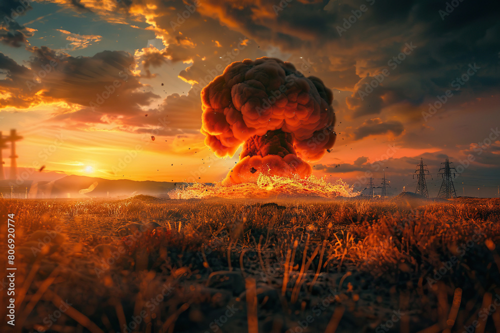 Generative ai on theme of scary nuclear explosion in outdoor, mushroom ...